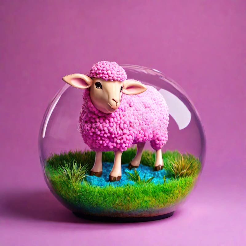 Cute Pink Sheep in a Glass Ball Stock Illustration - Illustration of ...