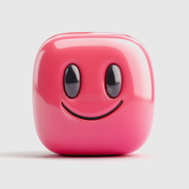 Cute Pink Smiley Face Character in 3D Rendering with Glossy Surface and ...