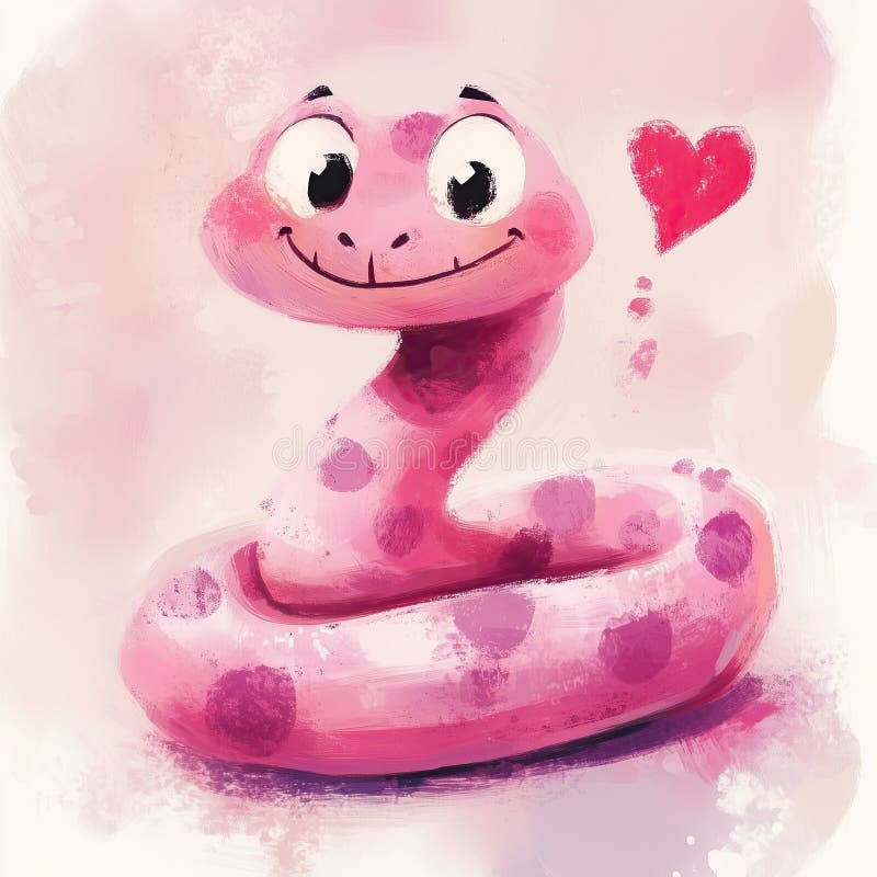 Cute Pink Snake with Heart, Whimsical and Hand Drawn Style Stock ...