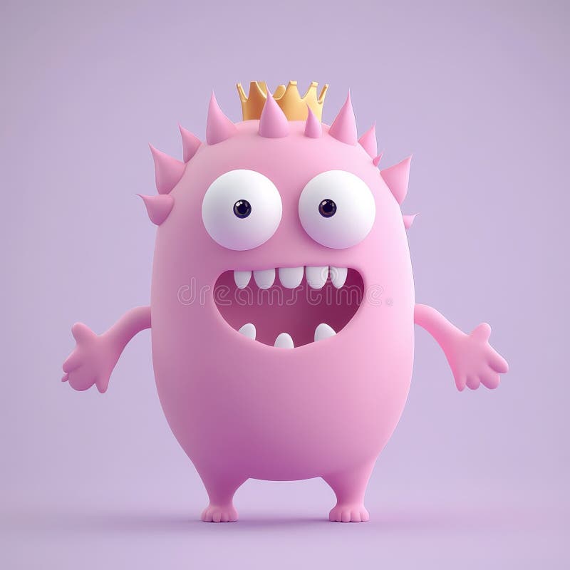 A Cute, Pink, Spiky Creature with a Crown, Smiling and Appearing ...