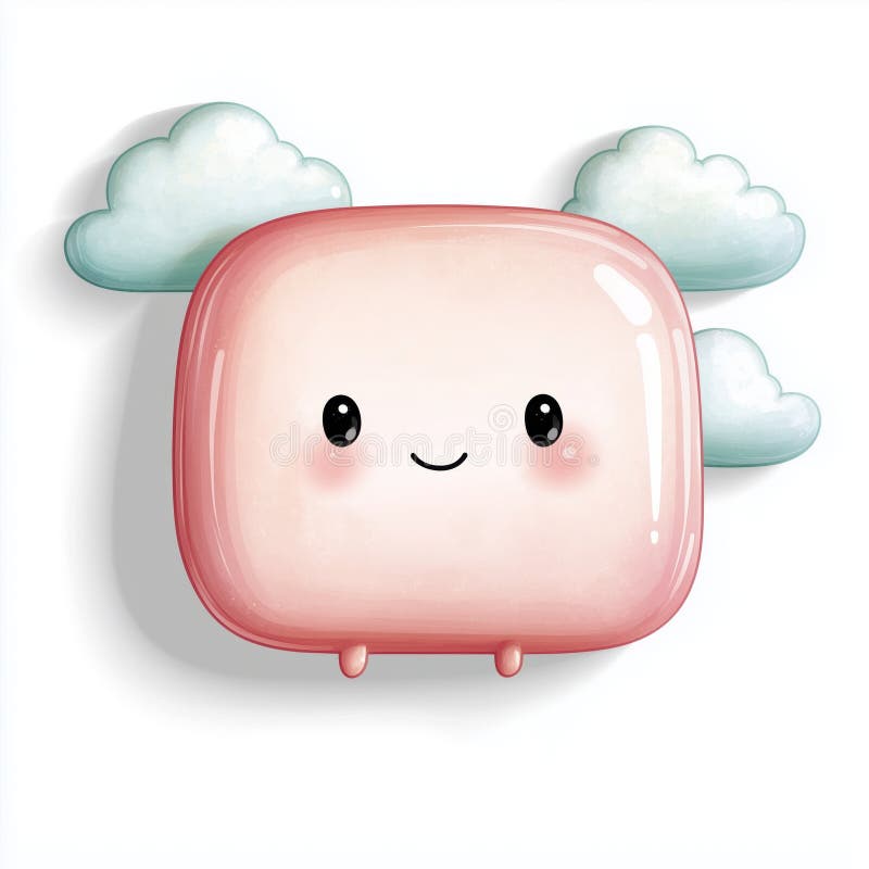 Cute Pink Square Character with Clouds for Fun Design Concepts Stock ...