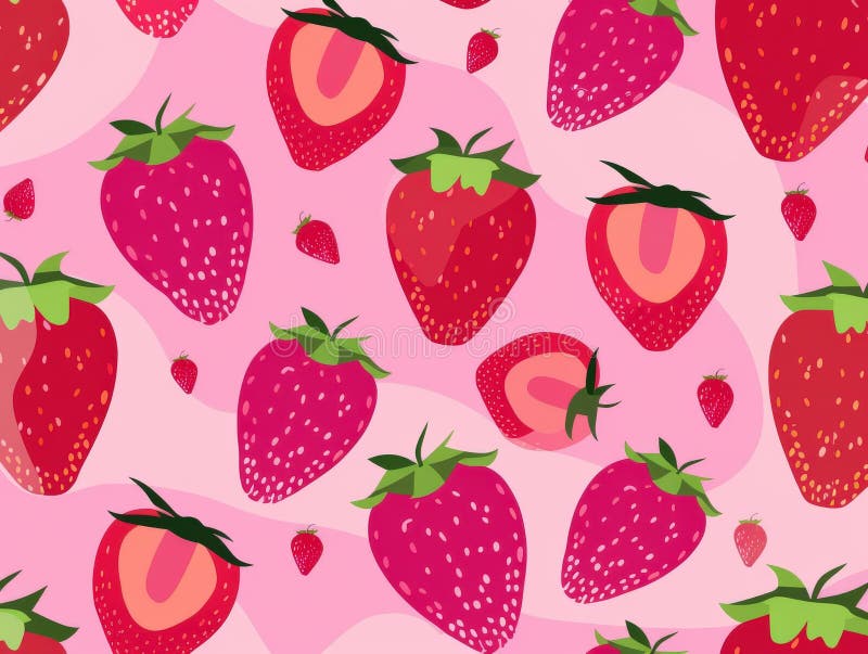 Cute Pink Strawberry Pattern on a Cheerful Background Stock ...