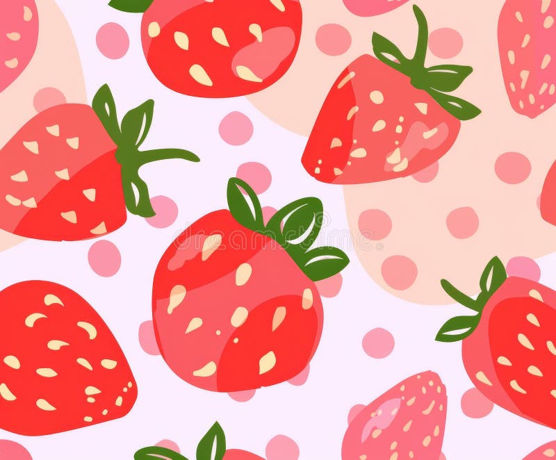 Cute Pink Strawberry Pattern Design with Whimsical Elements Stock ...