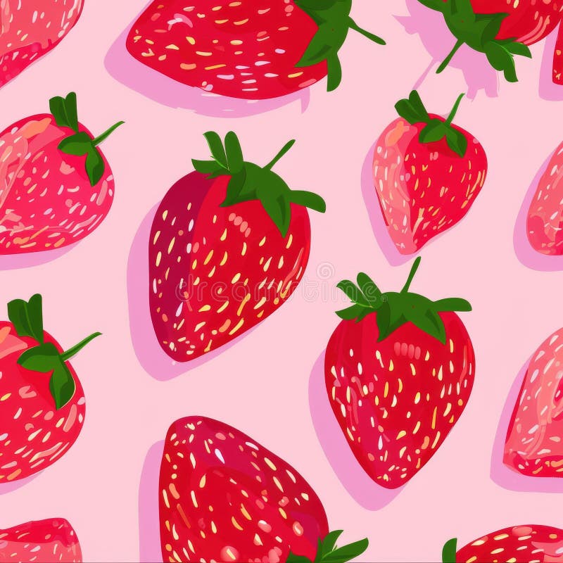 Cute Pink Strawberry Pattern Featuring Various Strawberry Designs Stock ...
