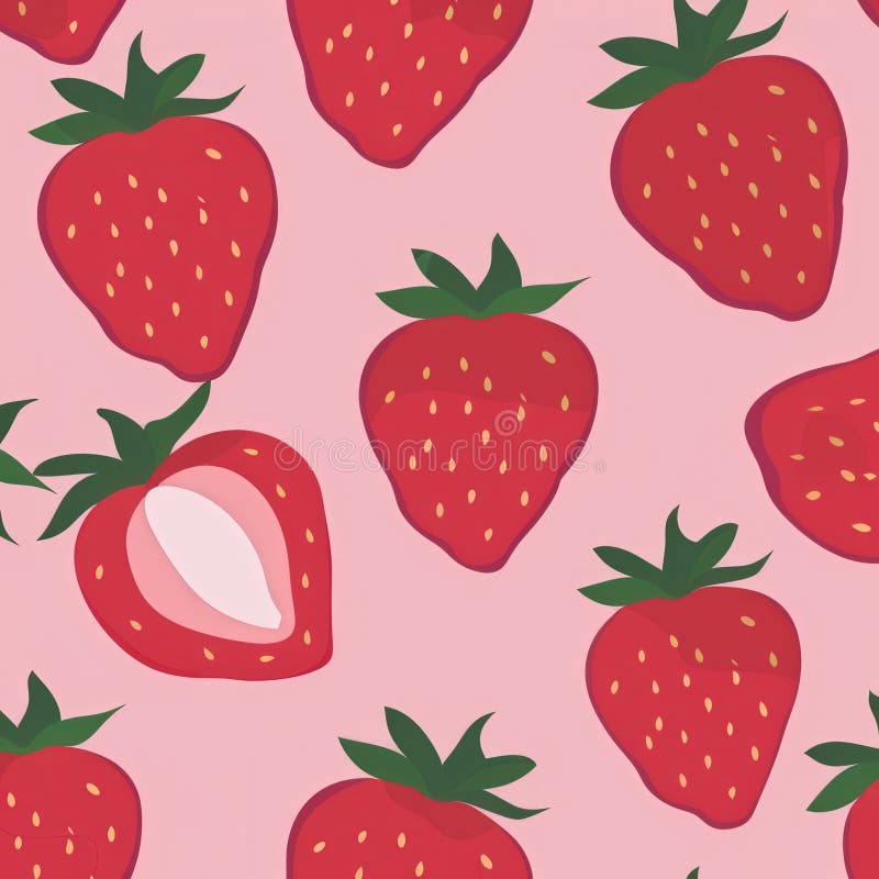 Cute Pink Strawberry Pattern with Fresh Fruit Design on Background ...