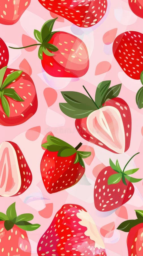 Cute Pink Strawberry Pattern with Fresh Fruit Design Elements Stock ...