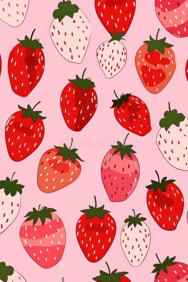Cute Pink Strawberry Pattern with Various Strawberry Designs Stock ...