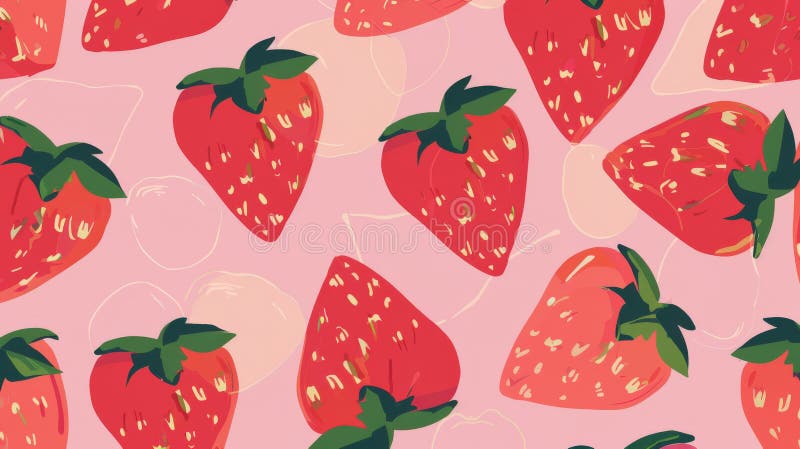 Cute Pink Strawberry Pattern with Vibrant Red Berries on Light ...