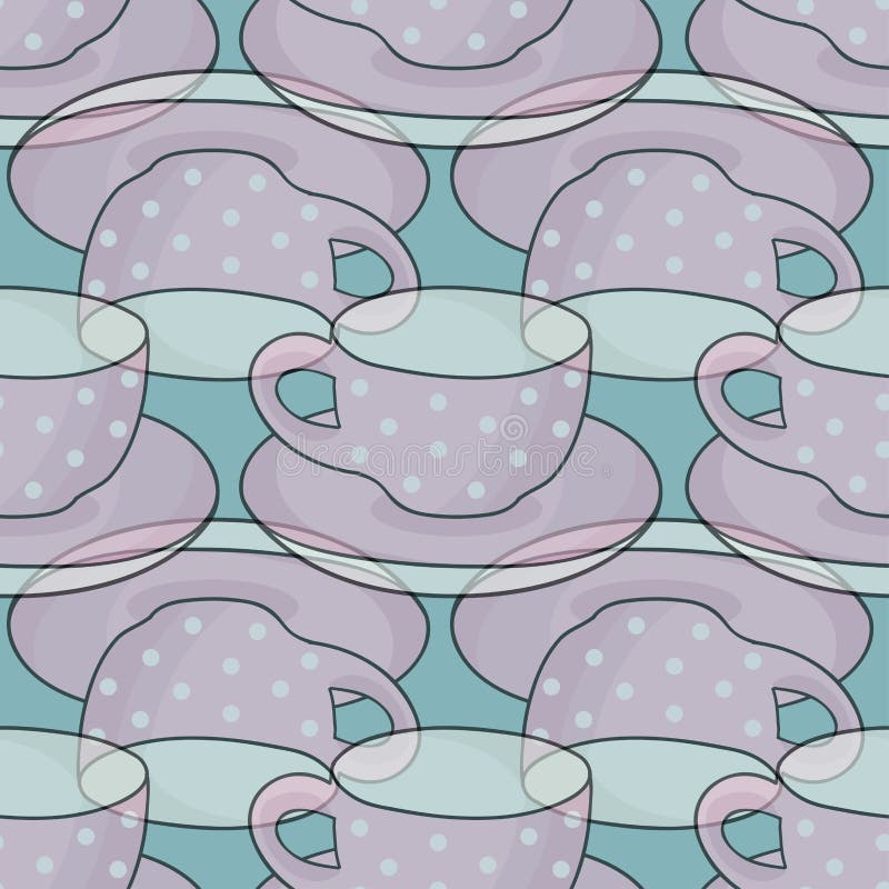 Cute Pink Tea Cups Seamless Pattern on Blue Background Stock Vector ...