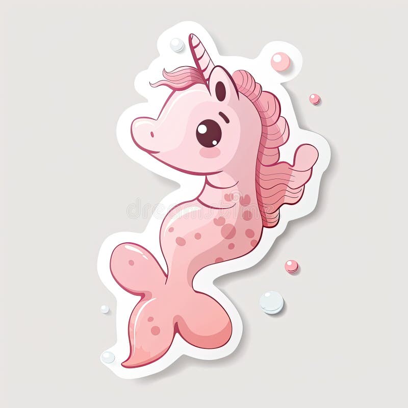 Cute Pink Unicorn Fish Sticker Illustration Generated with AI Stock ...