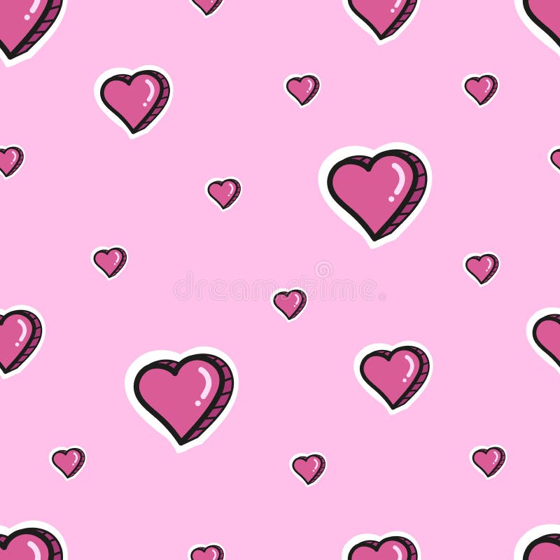 Cute Pink Valentine Love Heart Doodle Pattern Stock Vector ...