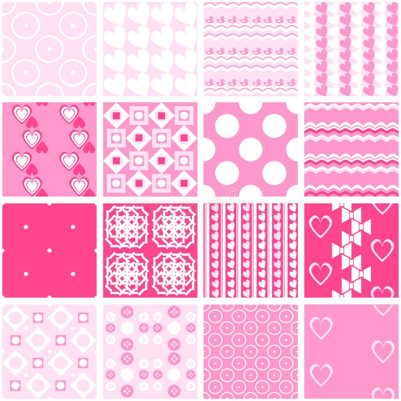 Cute Pink Vector Seamless Patterns. Endless Texture Stock Vector ...