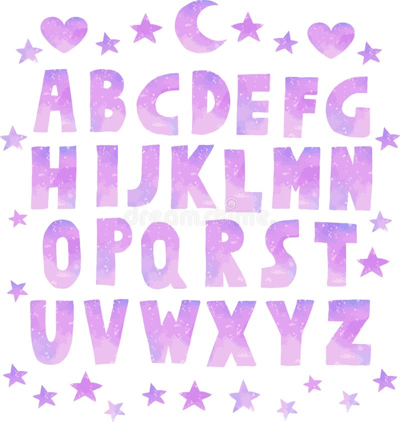 Cute Pink Watercolor Effect Font Stock Vector - Illustration of font ...