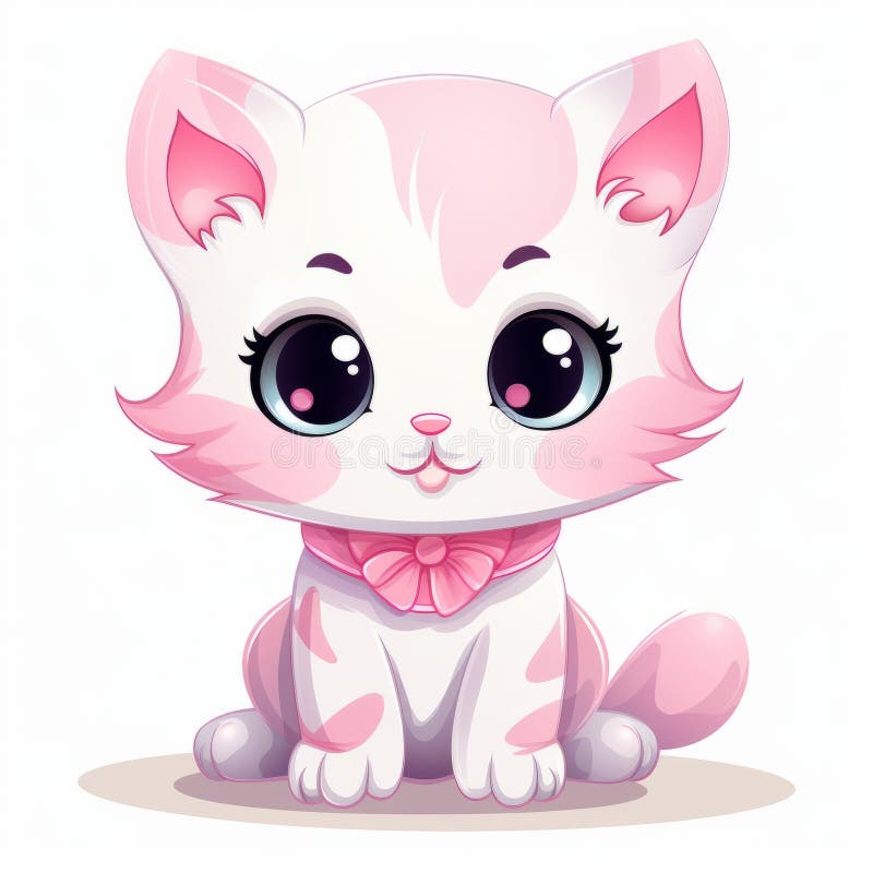Cute Pink Kitten with Big Eyes and a Pink Collar Stock Illustration ...