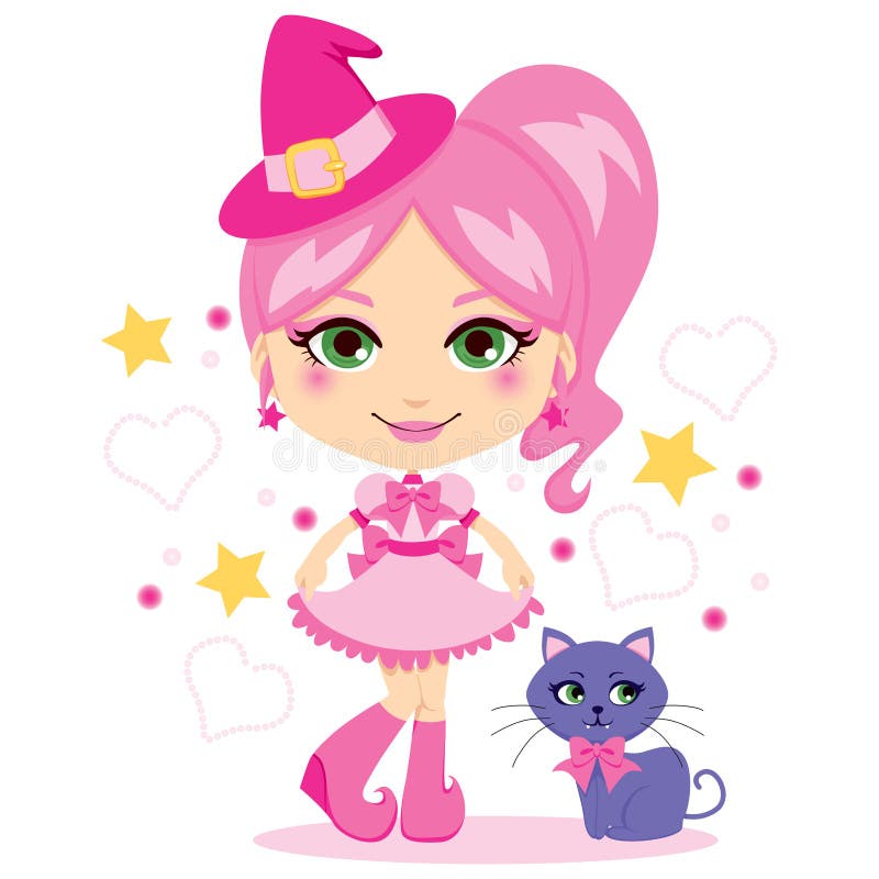 Cute Pink Witch stock vector. Illustration of female - 21536346