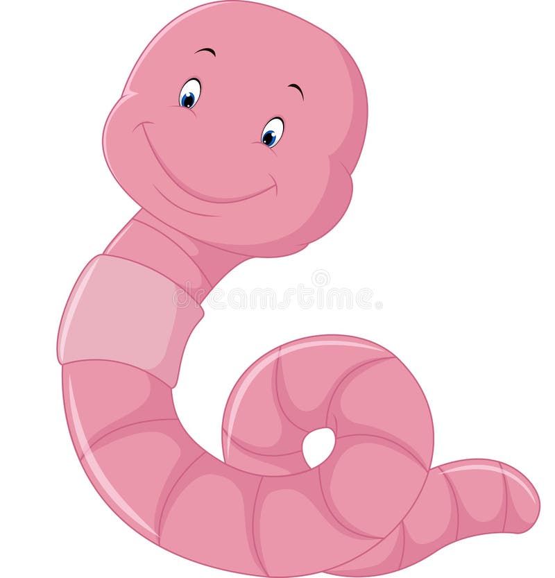 Cute pink worm cartoon stock illustration. Illustration of cheerful ...