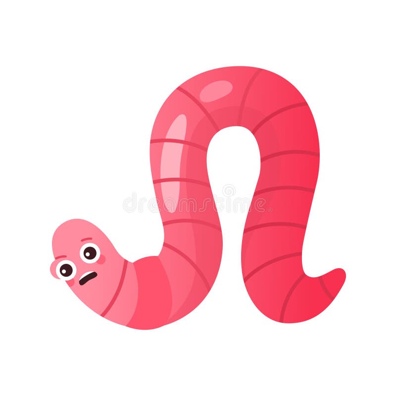 Cute Pink Worm Crawling with Unhappy, Frightened Expression on Face ...