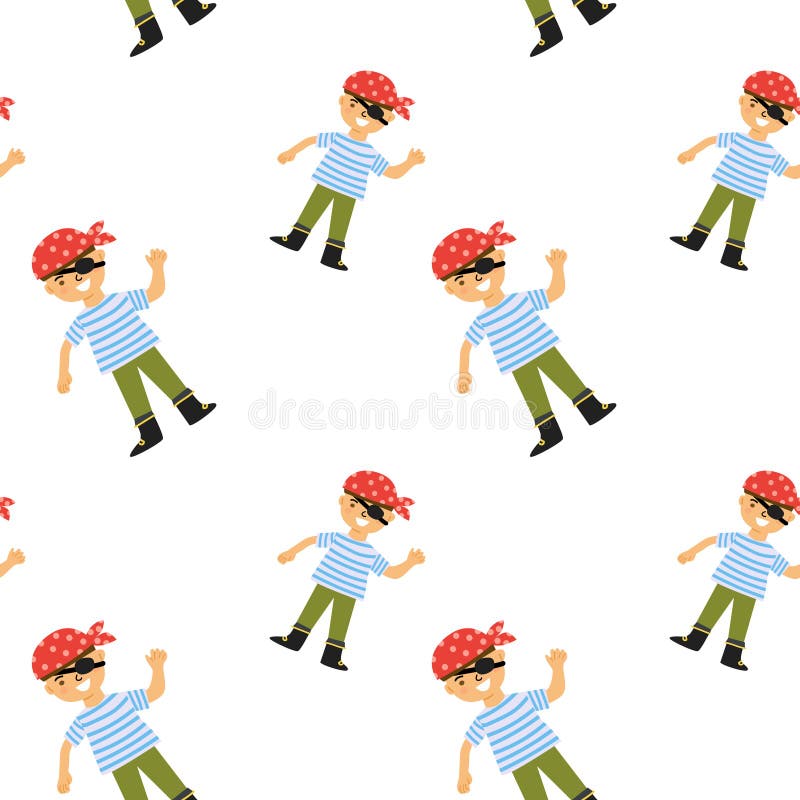 Cute Pirate Cartoon Pattern on White Background Stock Illustration ...