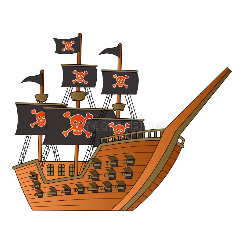 Cute of Pirates Ship on Cartoon Version Stock Vector - Illustration of ...