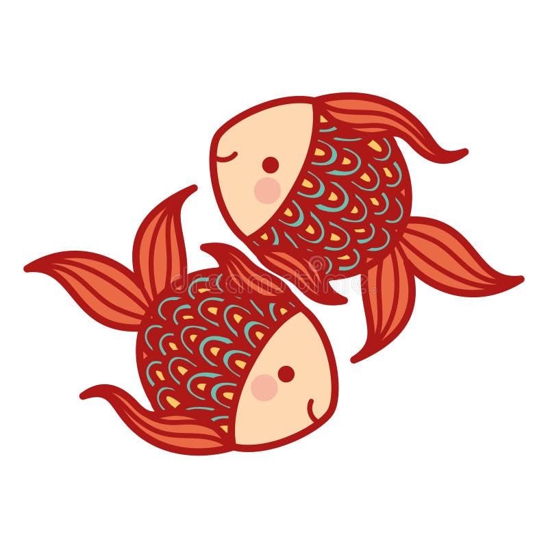 Cute Pisces Horoscope Cartoon Illustration Stock Vector - Illustration ...