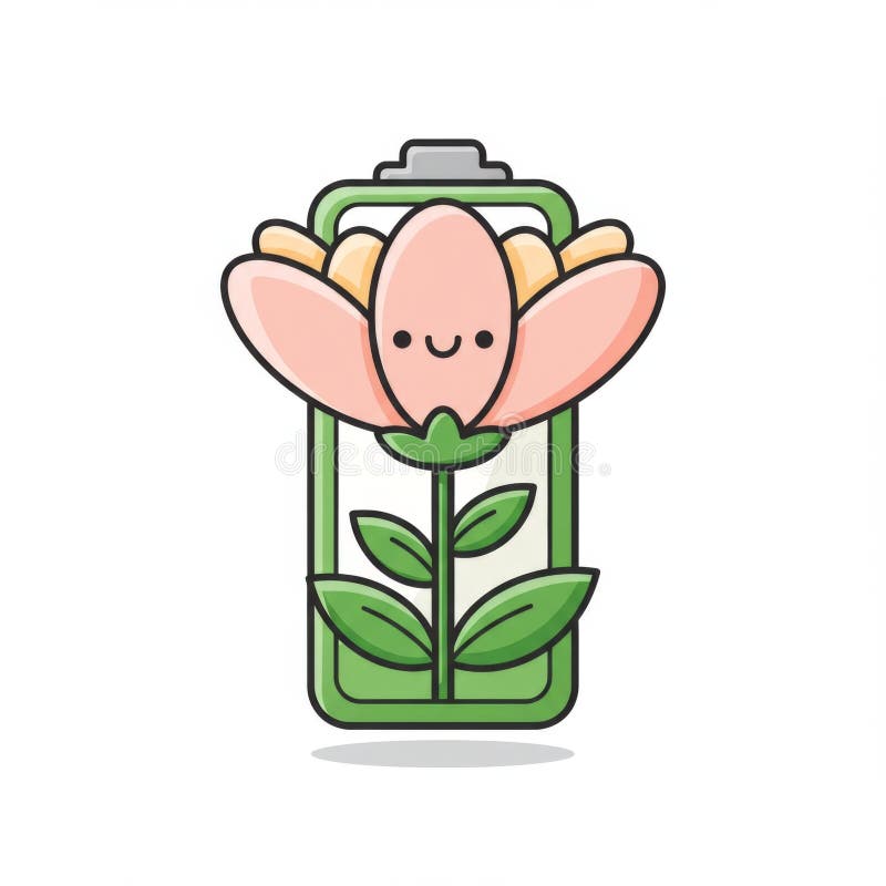 Cute Pixel Art Flower Blooming from Green Battery Stock Illustration ...