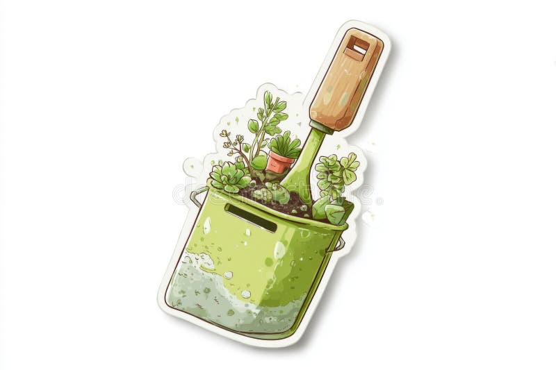 Cute Pixel Art Illustration of Green Bucket with Herbs Stock ...