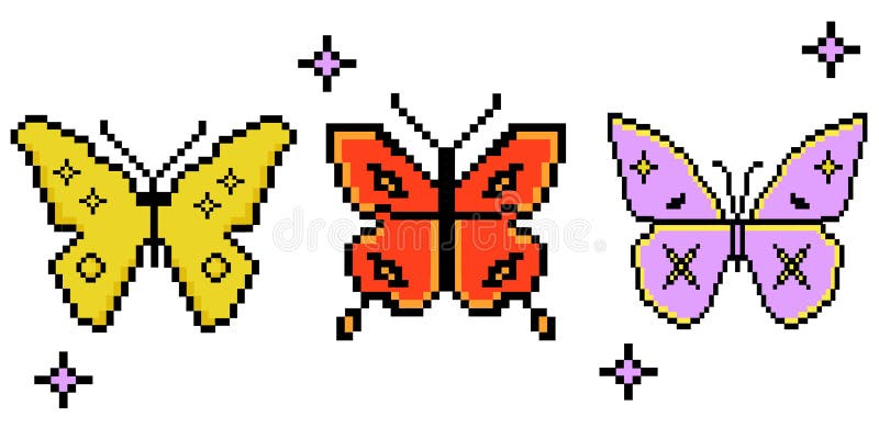 Pixel Art Butterfly. Color Pixelated Butterfly Illustrations Stock ...