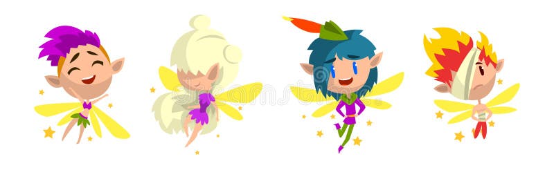 Cute Pixie Magical Creature Flying with Wings Vector Set Stock Vector ...