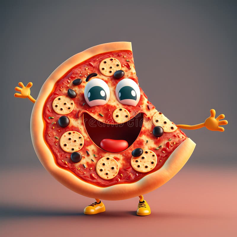 Cute Pizza Character Isolated on Empty Background. Happy Food Smiling ...