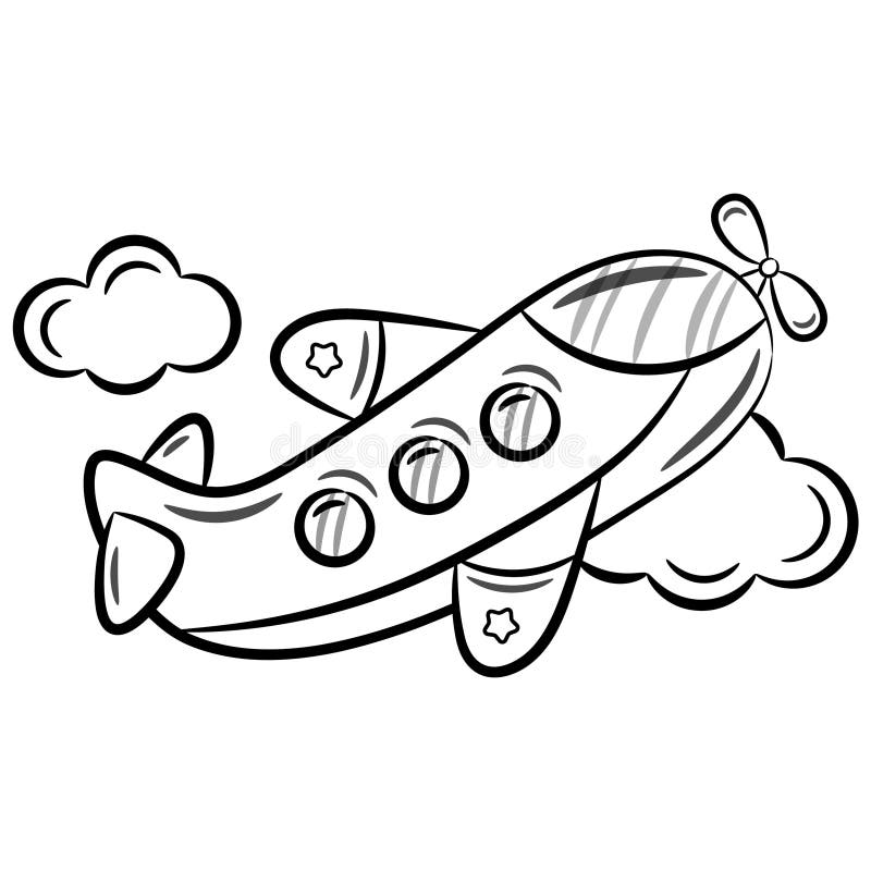 Cute Plane Drawing Clipart Sticker Sketch for Coloring Stock Vector ...