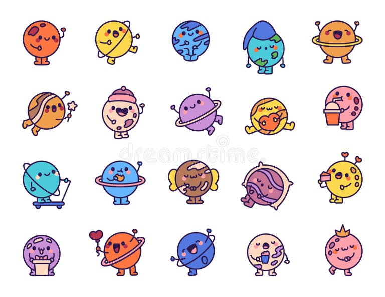 Cute Planet Characters. Friendly Space Objects Stock Vector ...