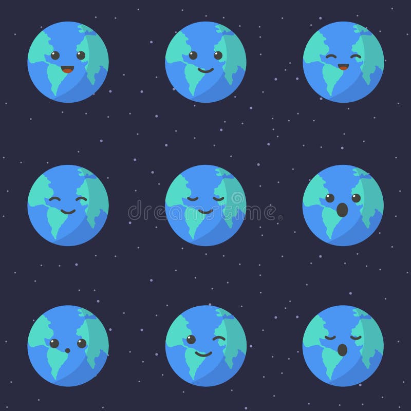 Cute Planet Earth Cartoon Character Set Of Cute Cartoon Globes With