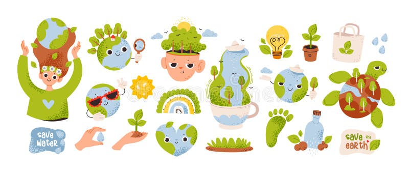 Cute Planet Earth. Ecological Illustrations of Saving the Planet. Eco ...