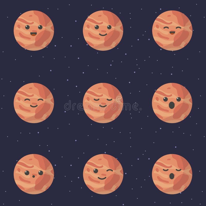 Cute Planet Mars Cartoon Character. Set of Cute Cartoon Planets with ...