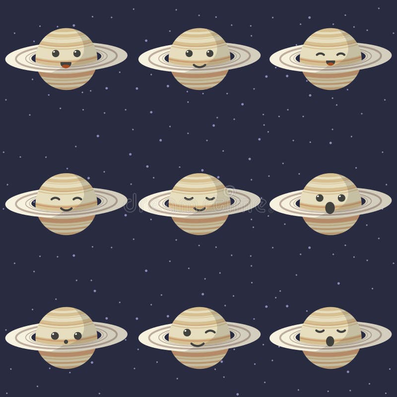 Cute Planet Saturn Cartoon Character. Set of Cute Cartoon Planets with ...