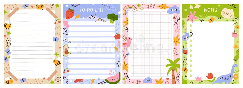 Cute Planner Papers Set. Notebook Page Designs for Memo Notes, Lists ...