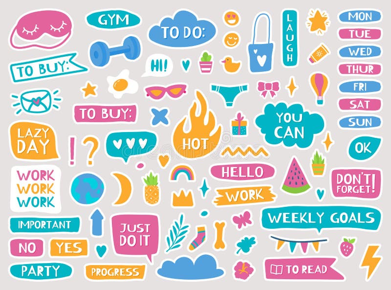 Cute Planner Stickers, Diary or Notebook Trendy Decor Elements ...