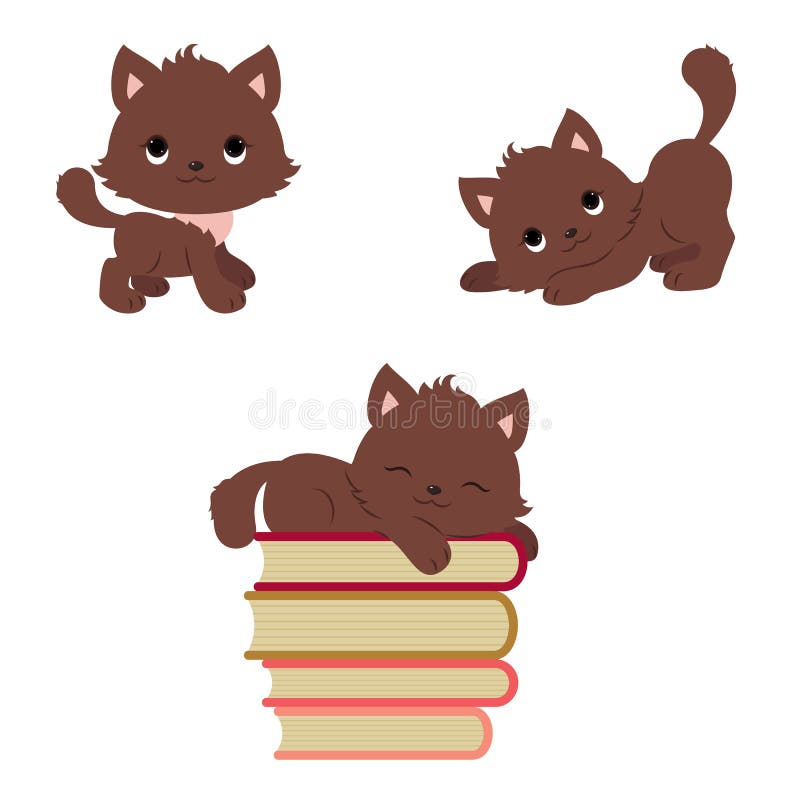 Cute Playful Kittens Icons Set Stock Vector - Illustration of tail ...
