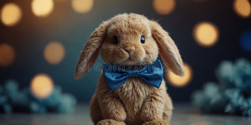 Cute Plush Bunny Rabbit Toy with a Blue Bow. Stock Photo - Image of ...