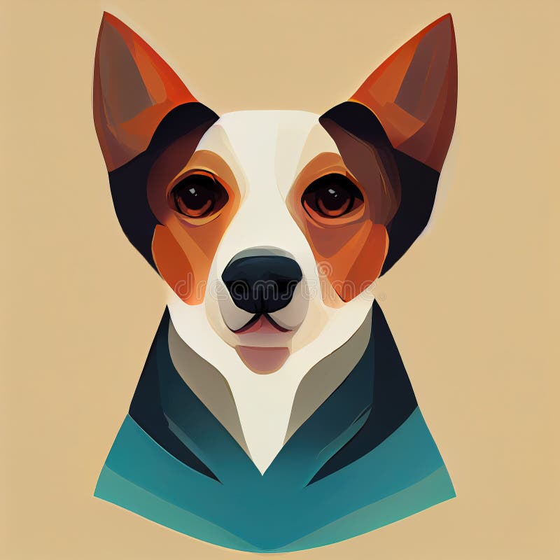 Cute Pointy Dog. Brown and White Dog Face. a Simple Digital Portrait of ...