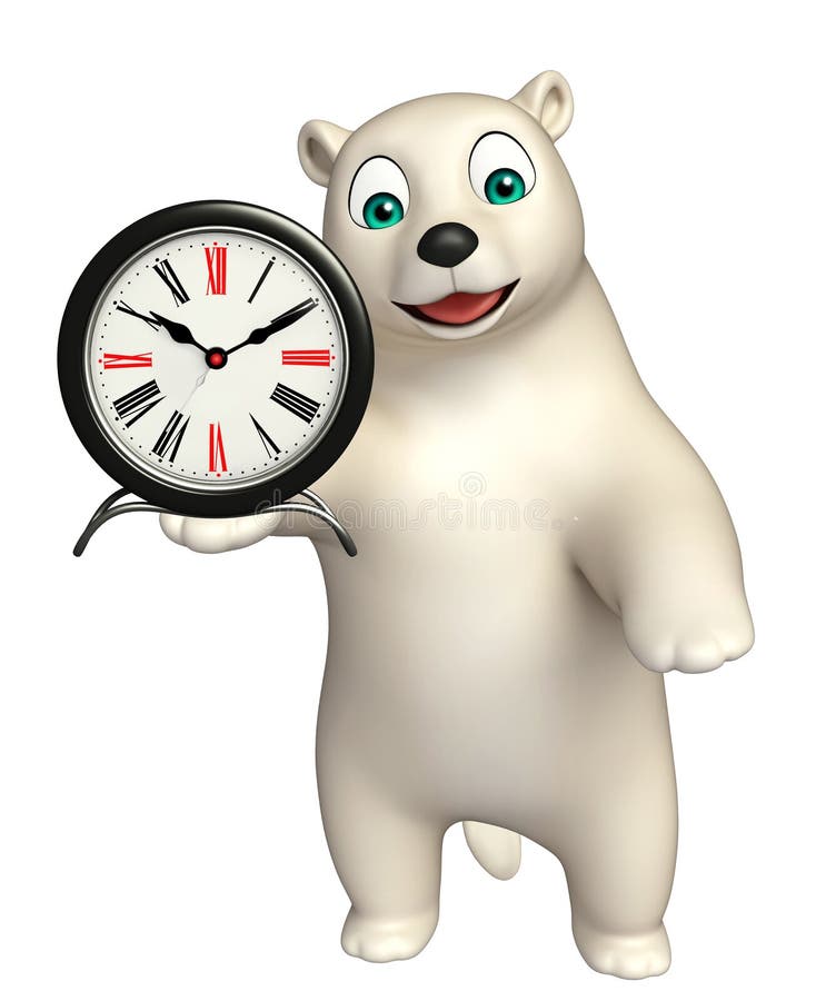 Cute Polar Bear Cartoon Character with Clock Stock Illustration ...