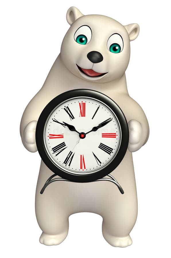 Cute Polar Bear Cartoon Character with Clock Stock Illustration ...
