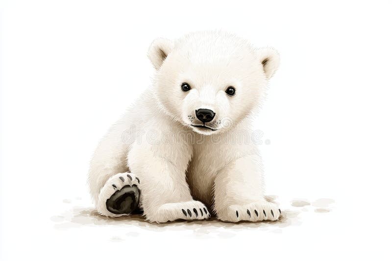 Cute Polar Bear Cub Sitting White Isolate Background Stock Illustration ...