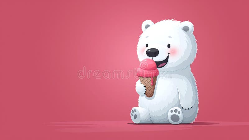 Cute Polar Bear Eats Ice Cream on Pink Background Stock Illustration ...