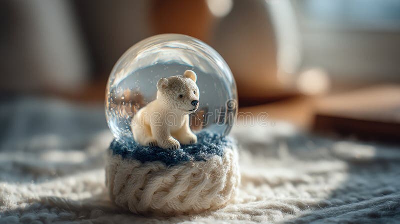 Cute Polar Bear in Snow Globe on Knitted Base in Cozy Setting Stock ...