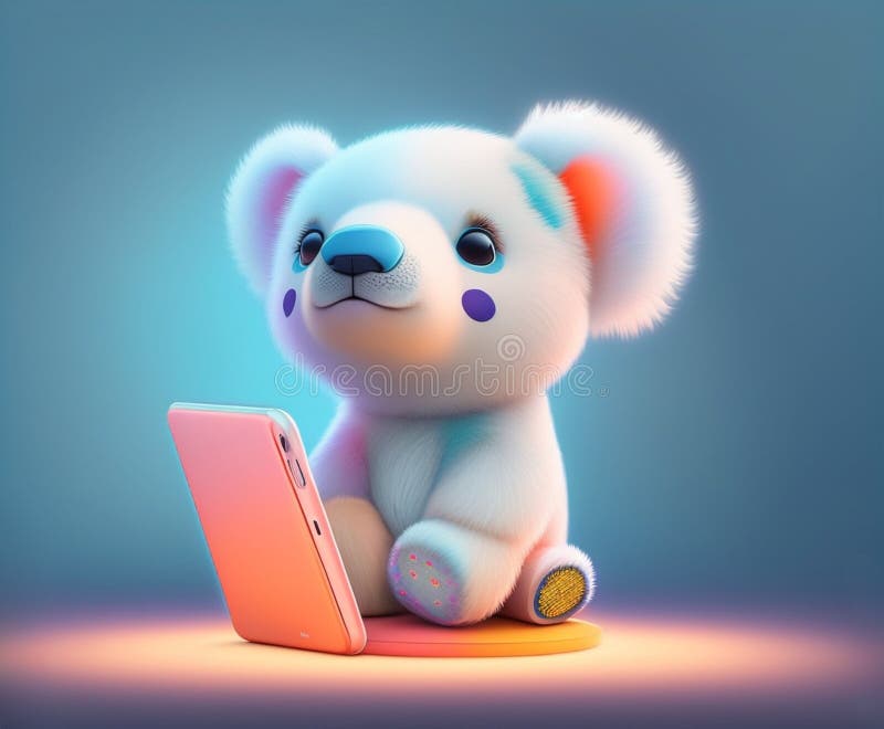 Cute Polar Bear Working on Tablet Cartoon Illustration Generative AI ...