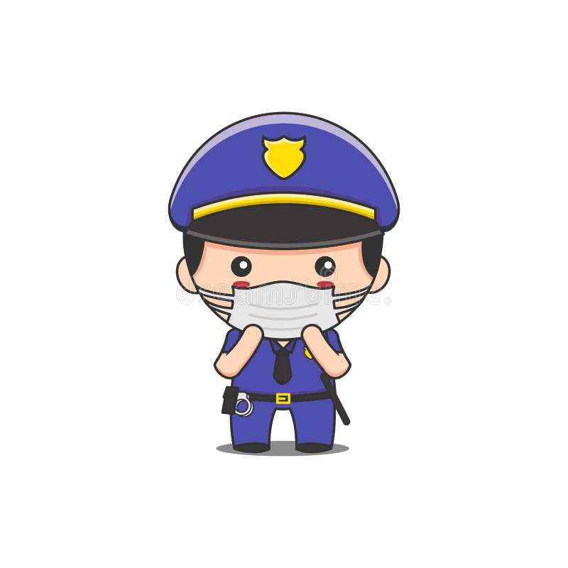Cute Police Man Wearing a Mask Stock Vector - Illustration of force ...