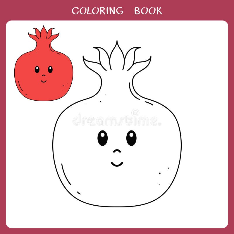 Red Cute Pomegranate Cartoon Image for Coloring Book Publishing and ...