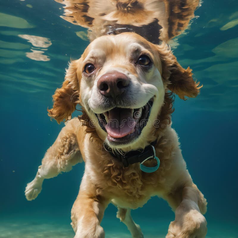 Cute Poodle Dog Swimming Underwater. Stock Illustration - Illustration ...