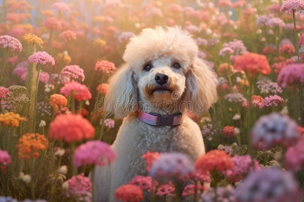 Cute Poodle in Flower Field Image. Generative AI Stock Illustration ...